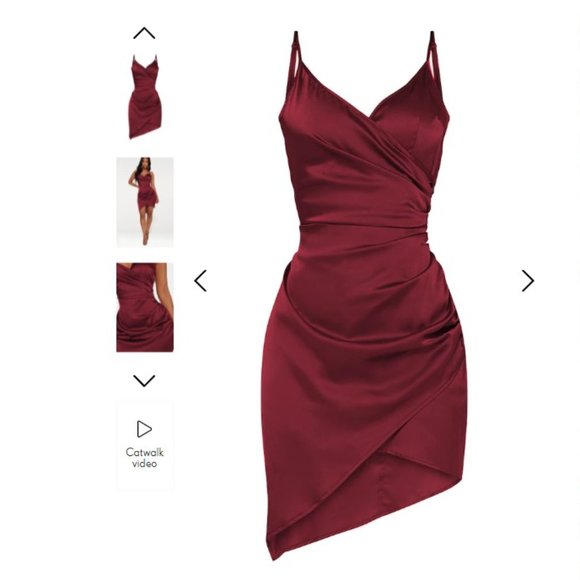 PrettyLittleThing | Dresses | Prettylittlething Red Satin Ruched Side ...